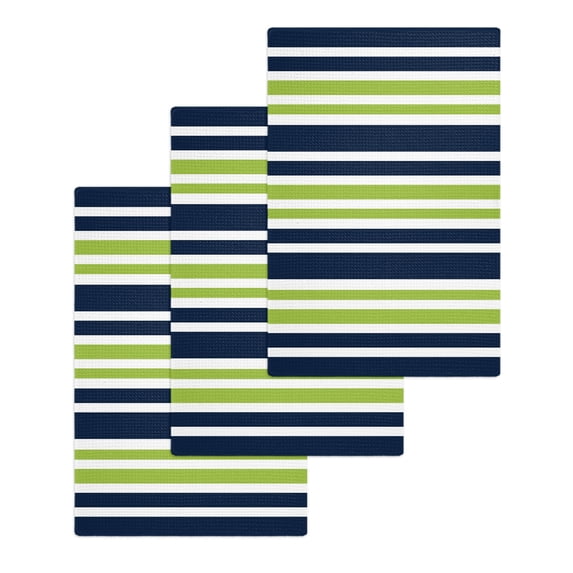Navy Blue Green Striped Kitchen Dish Towels for Drying Dishes Set of 3 ...