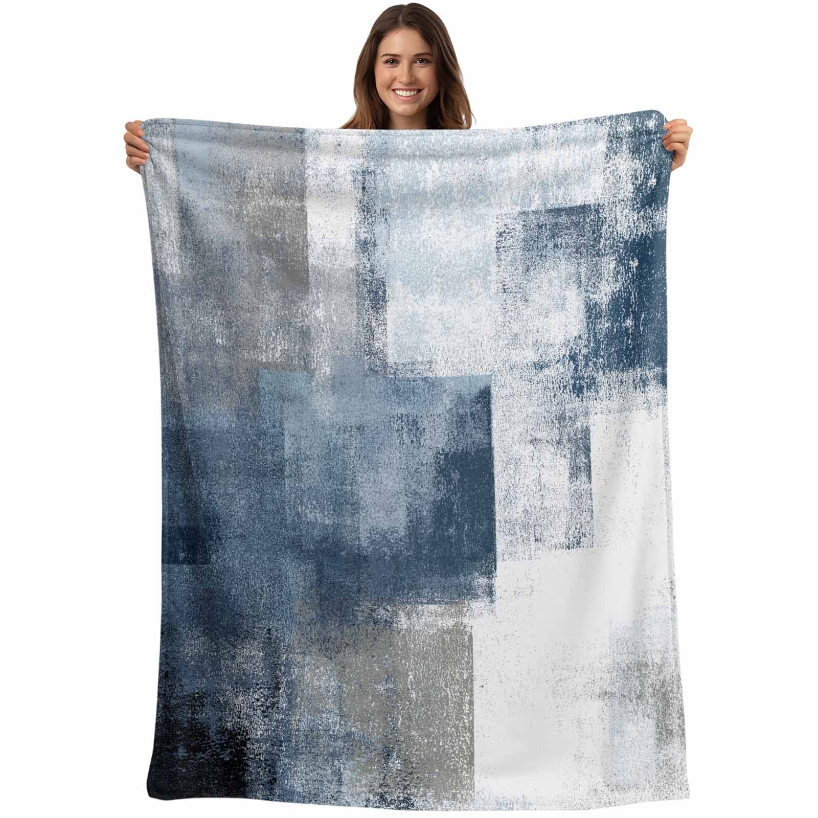 Navy Blue Grey Abstract Paint Throw Blankets, Modern Rustic Graffiti ...