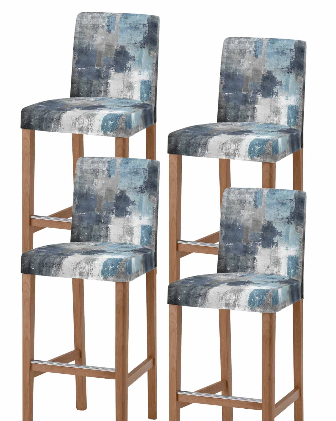 Navy Blue Grey Bar Stool Covers Set of 4, Modern Oil Painted Abstract ...