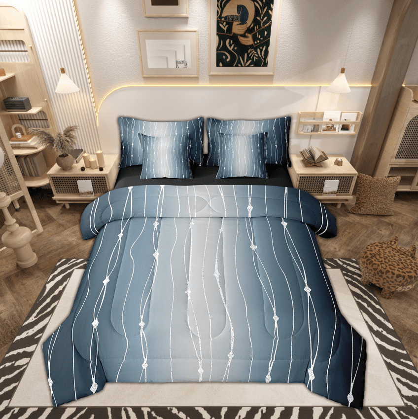 Navy Blue and Grey Bedding Comforter Sets 7Pcs Men Abstract Aesthetic ...