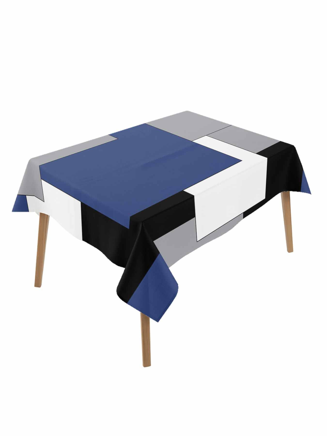 Navy Blue Grey Black Geometric Table Cloth, Middle Century Art Abstract ...