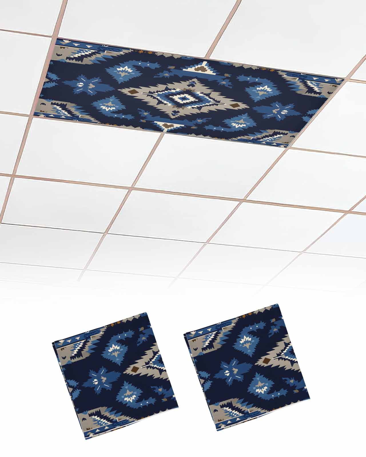 Navy Blue Grey Boho Fluorescent Light Covers for Ceiling Lights 4x2 ...