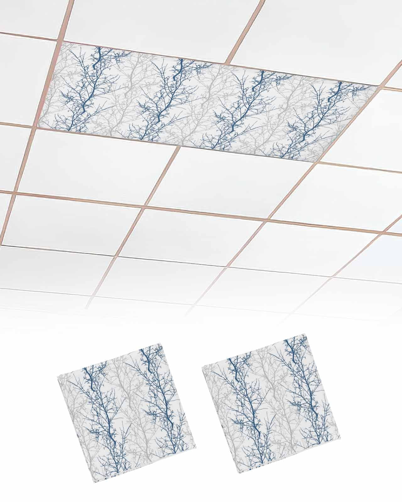 Navy Blue Grey Branch Fluorescent Light Covers for Ceiling Lights 4x2 ...