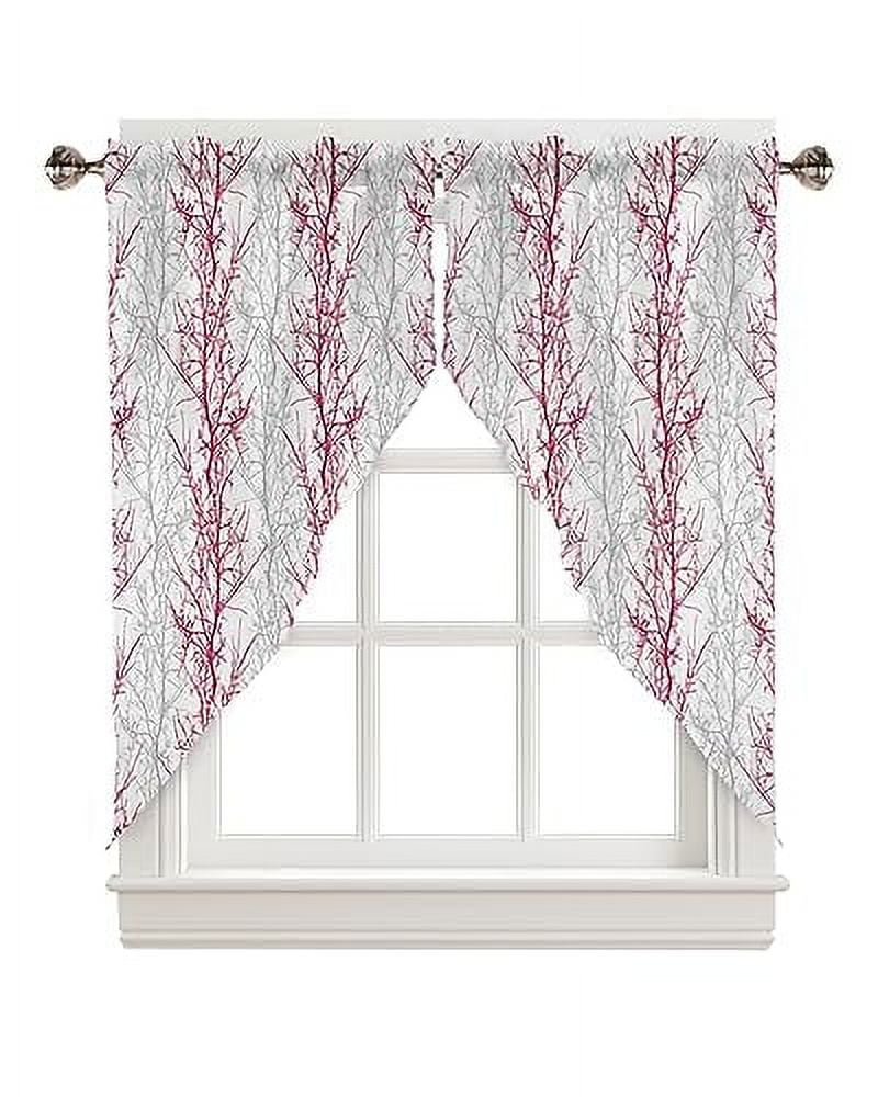 Navy Blue Grey Branch Swag Valances for Windows 2 Pack Kitchen Window ...