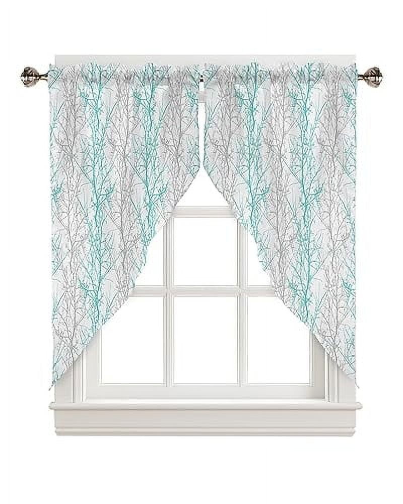 Navy Blue Grey Branch Swag Valances for Windows 2 Pack Kitchen Window ...