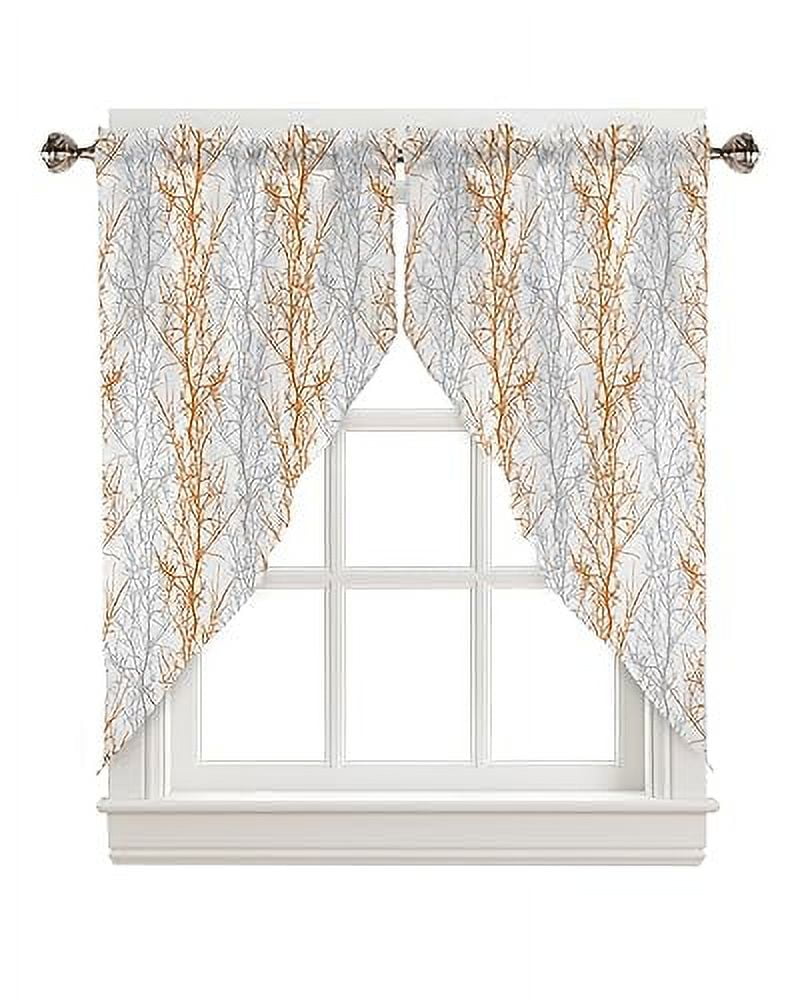 Navy Blue Grey Branch Swag Valances for Windows 2 Pack Kitchen Window ...