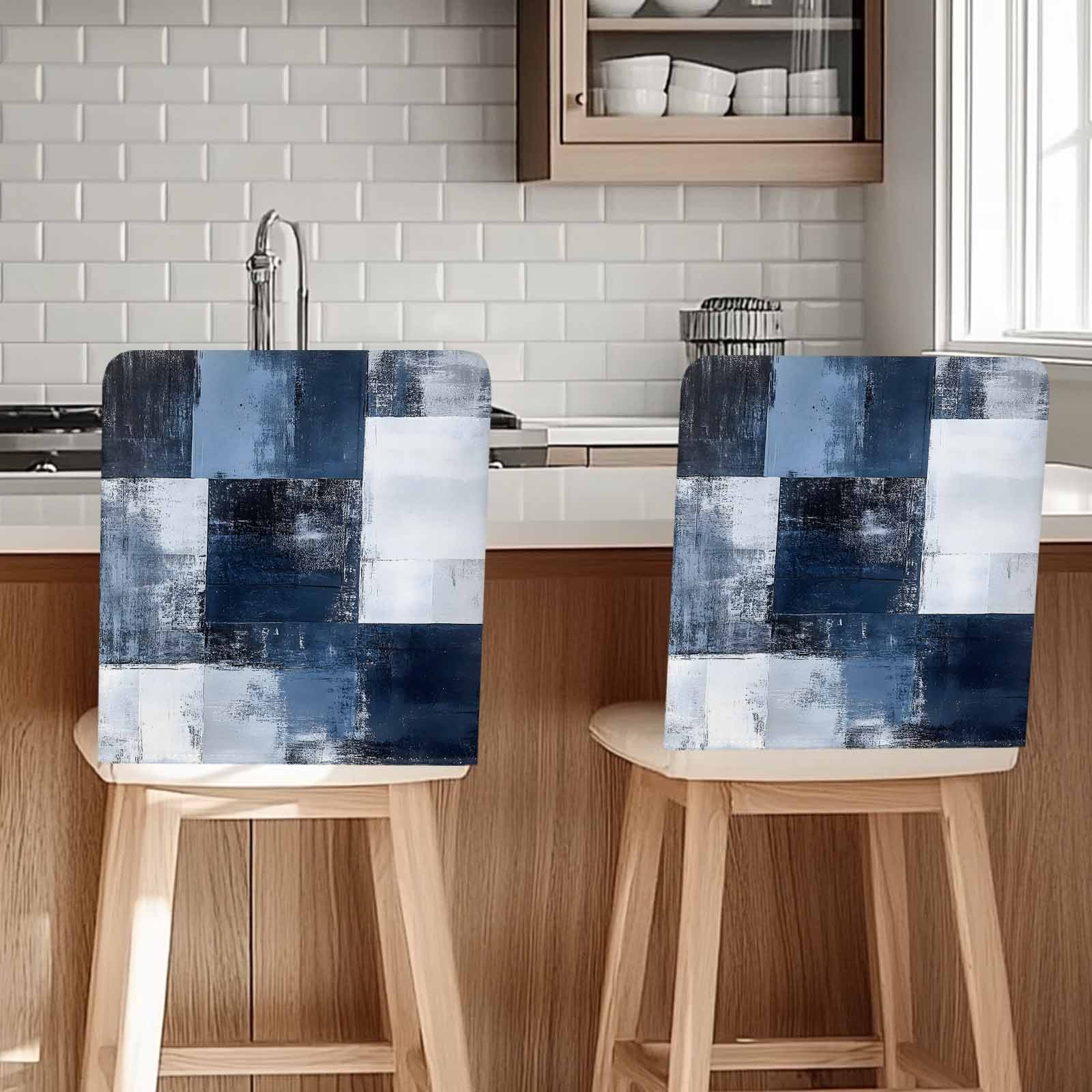 Navy Blue Grey Chair Covers Set of 1 Abstract Painting Art Modern ...