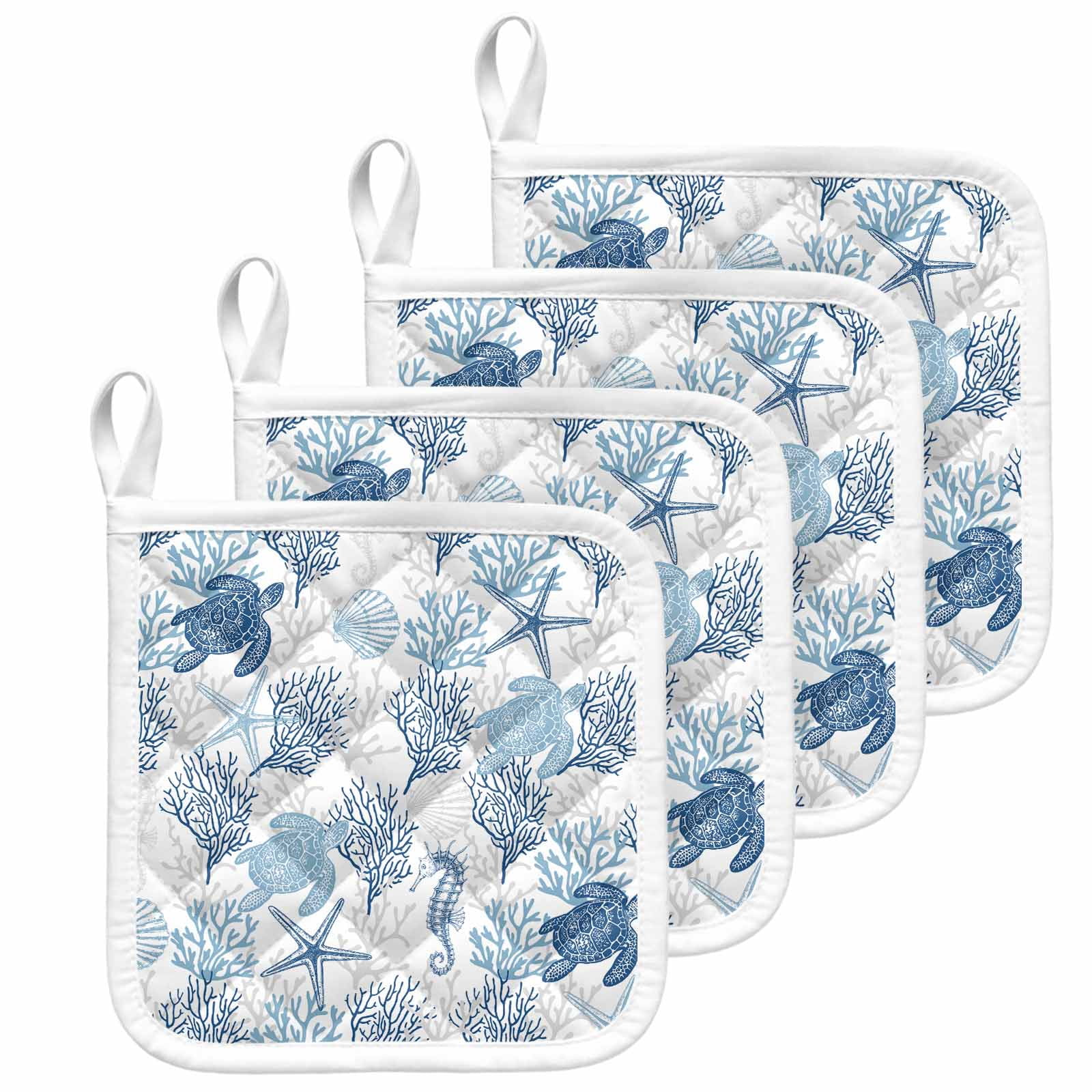 Navy Blue Grey Coastal Pot Holders for Kitchen Heatproof Potholder, 4 ...