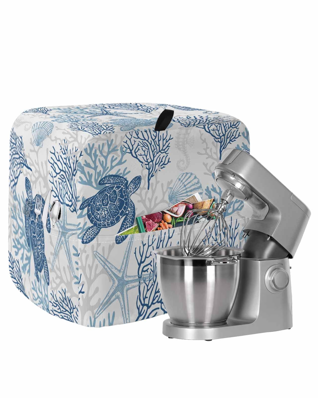 Navy Blue Grey Coastal Stand Mixer Dust Cover with Storage Pocket ...