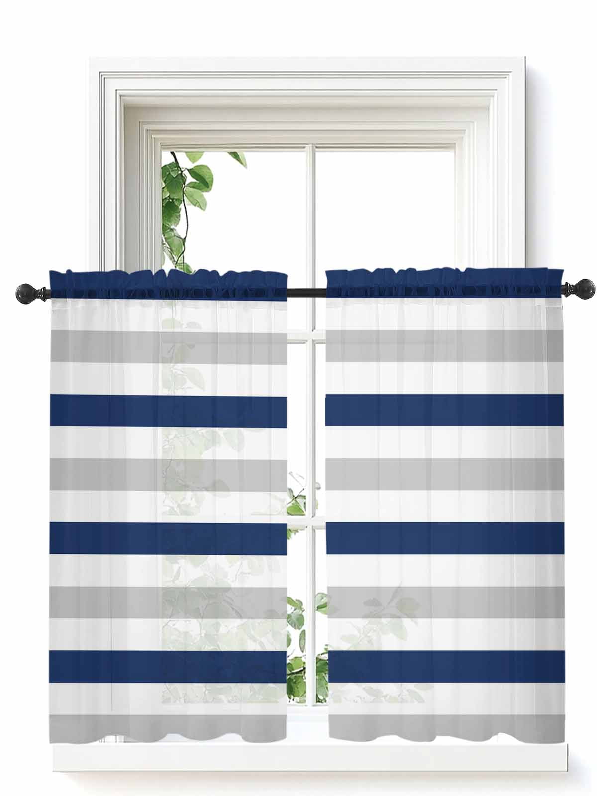 Navy Blue Grey Curtains 54 Inch Length,Sheer Curtains for Bedroom ...