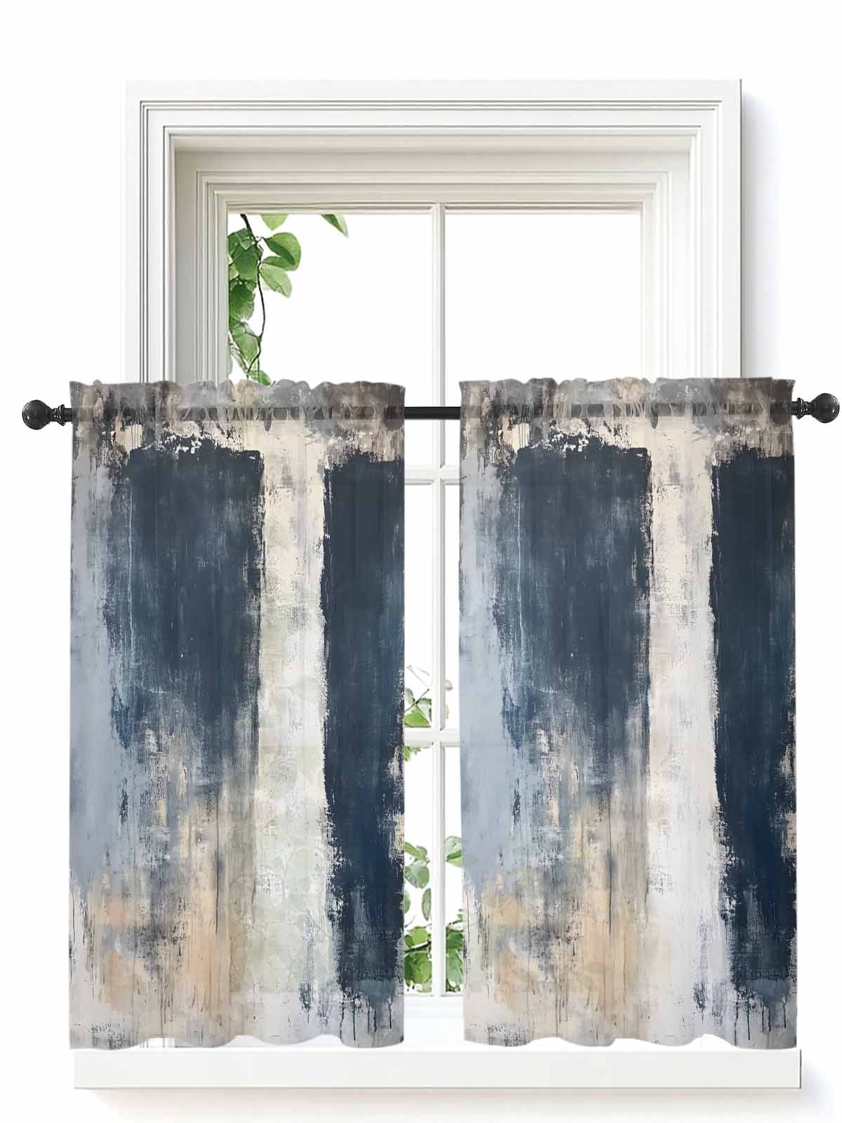 Navy Blue Grey Curtains 54 Inch Length, Sheer Curtains for Bedroom ...