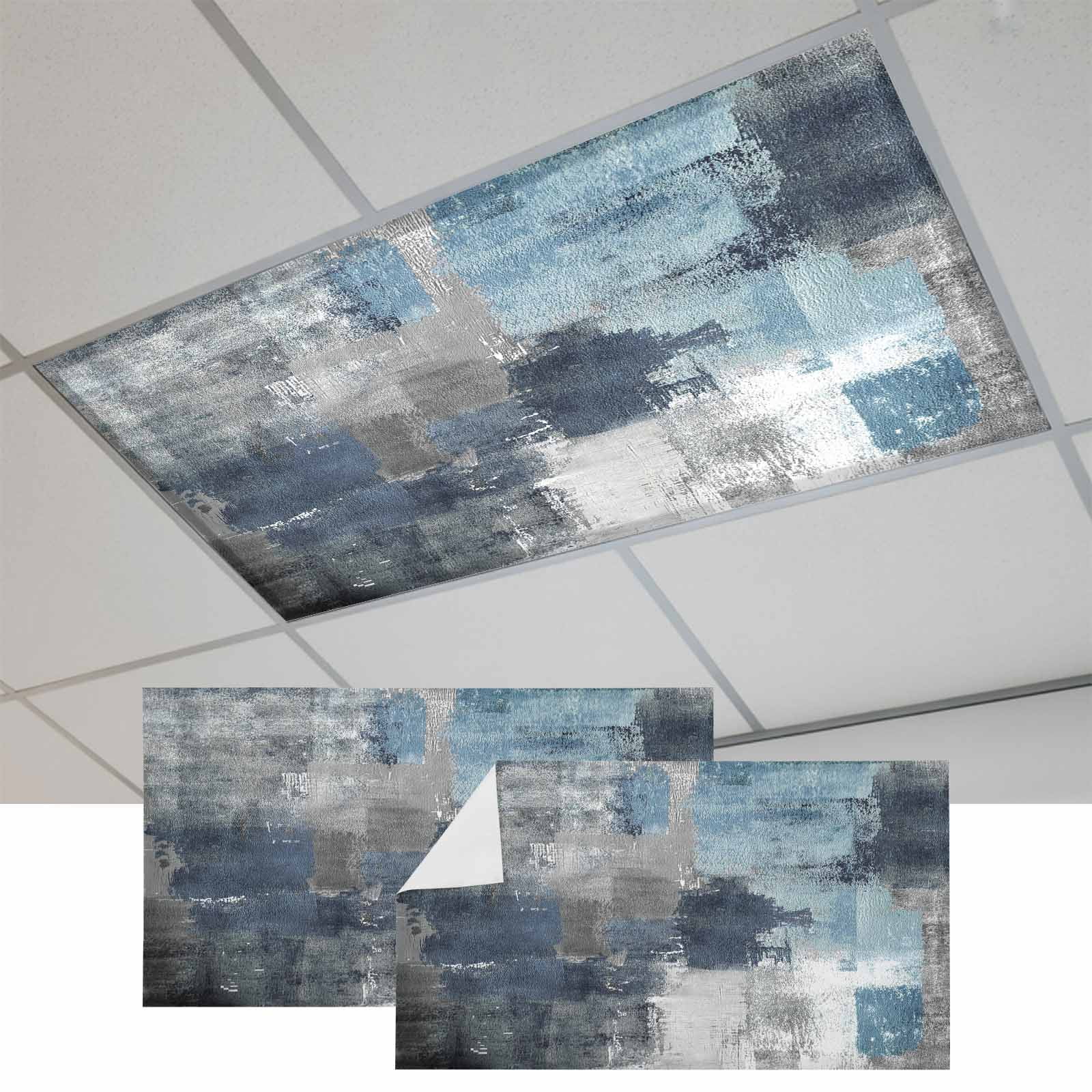 Navy Blue Grey Fluorescent Light Covers, Modern Oil Painted Abstract ...