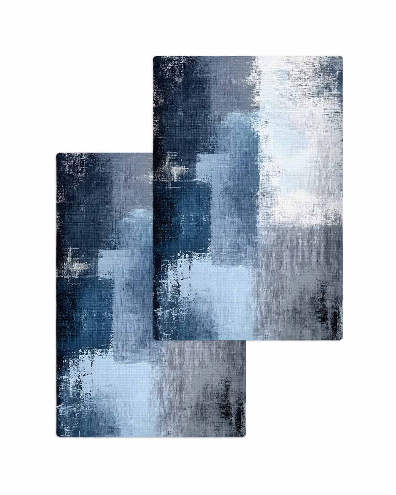 Navy Blue Grey Kitchen Dish Towels for Drying Dishes Set of 2, Modern Ombre Oil Painted Abstract ...