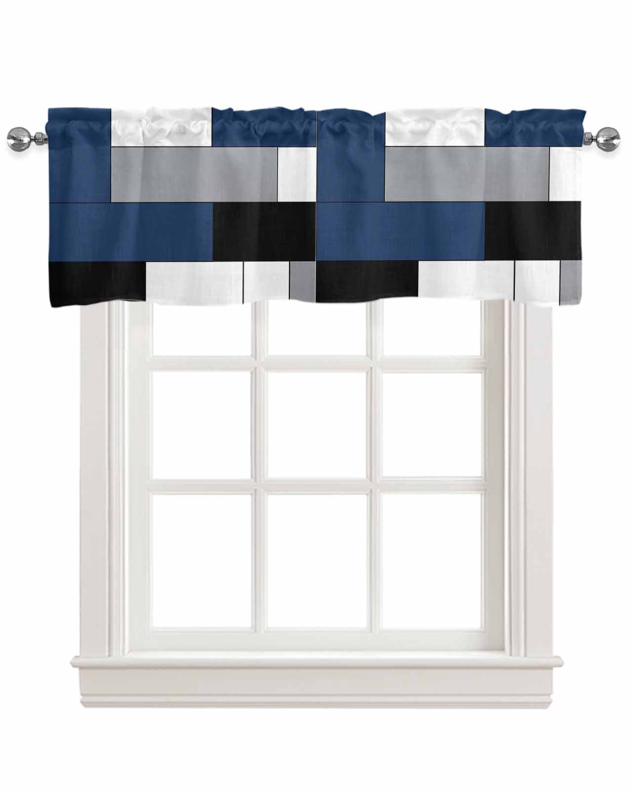Navy Blue Grey Kitchen Valances for Windows Farmhouse Linen Window ...
