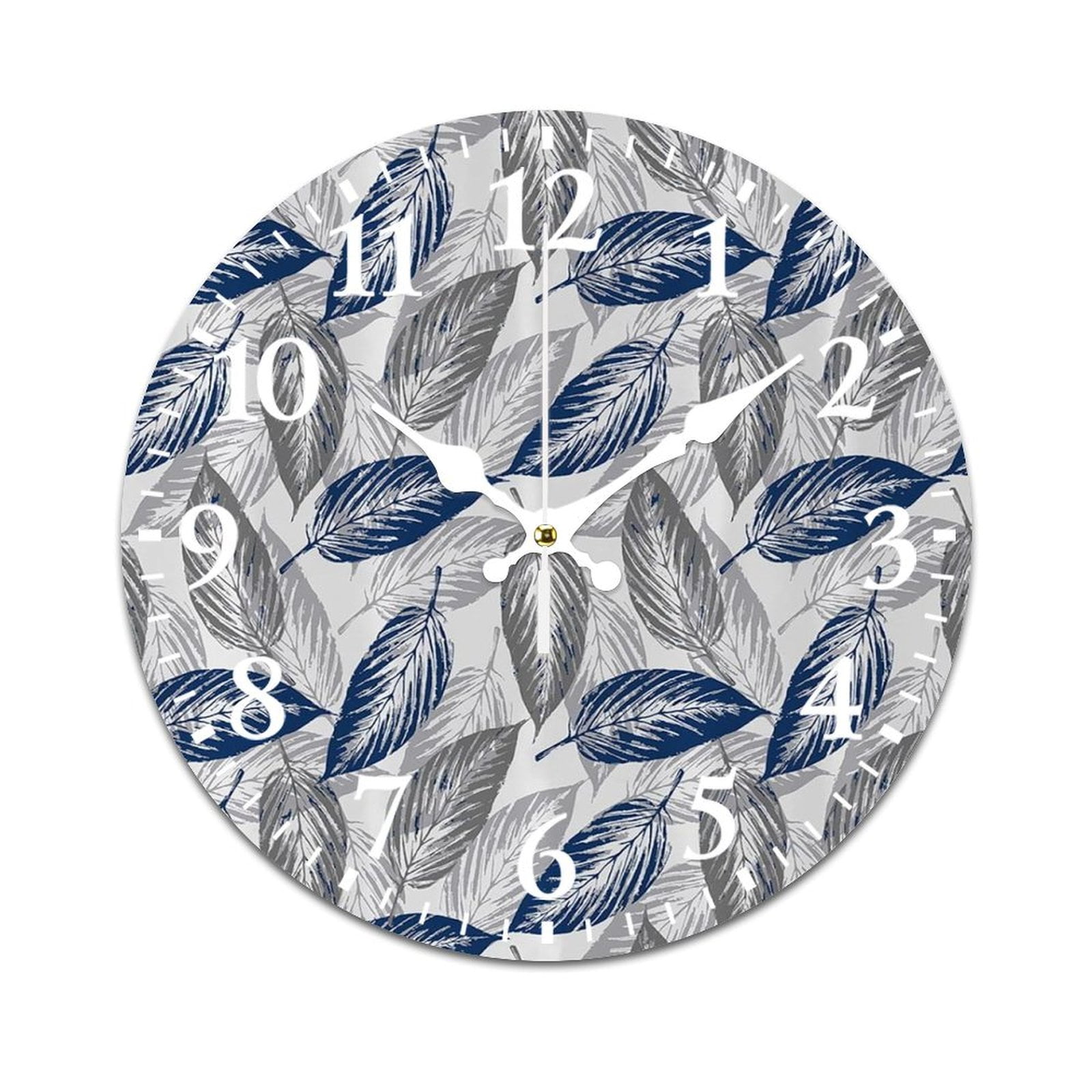 Navy Blue Grey Leaf Wall Clock Modern Design Clocks Wall Hanging Home ...