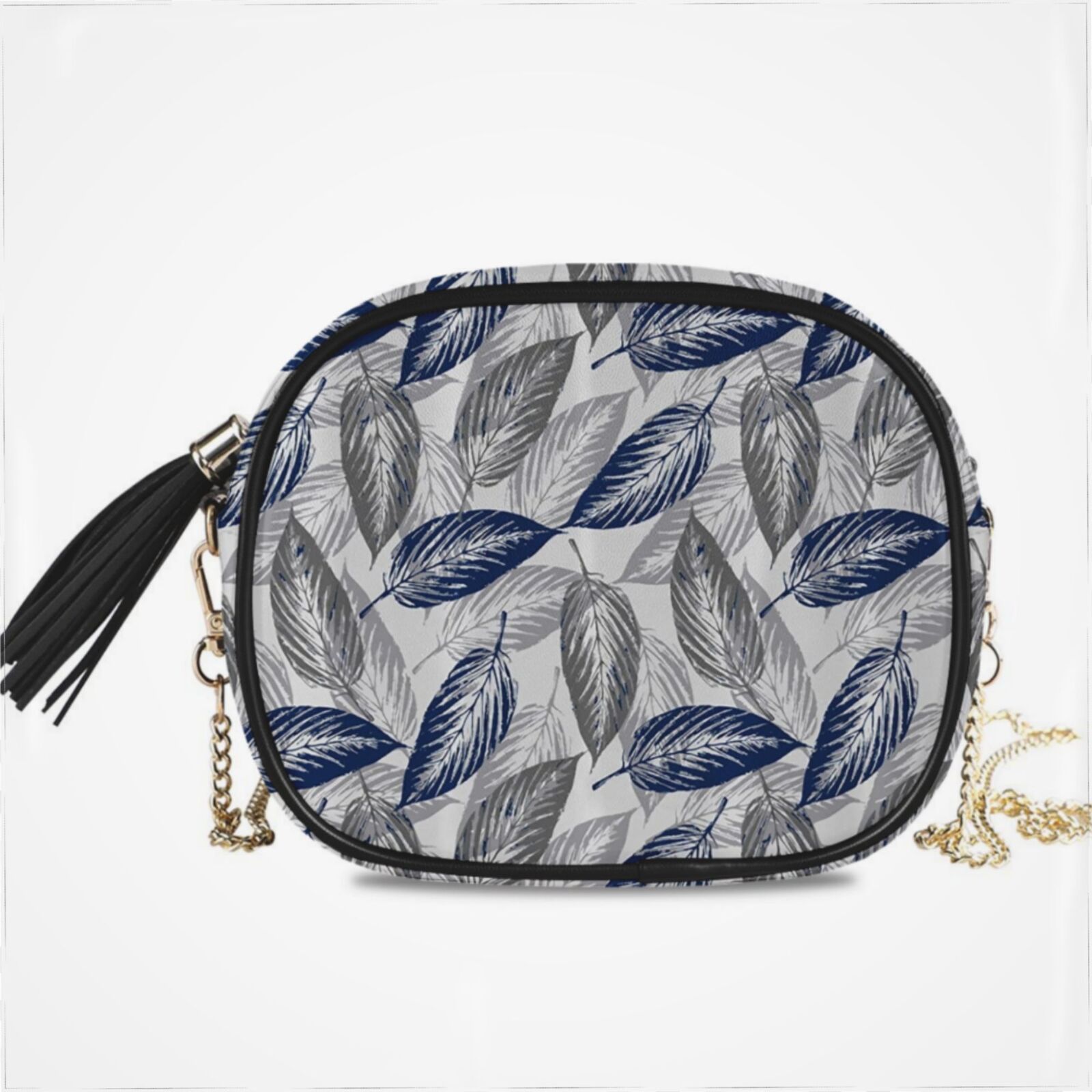 Navy Blue Grey Leaf Women'S Vintage Crossbody Bag Fashion Purses Bag ...