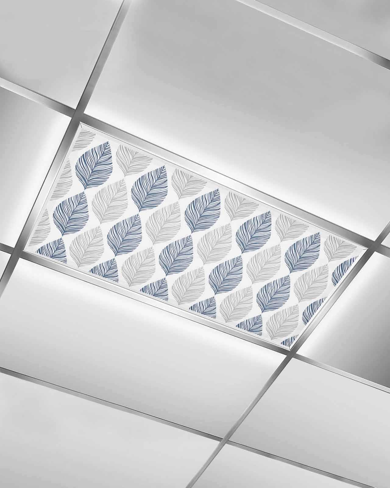 Navy Blue Grey Leaves Fluorescent Light Covers for Ceiling Lights 4x2 ...