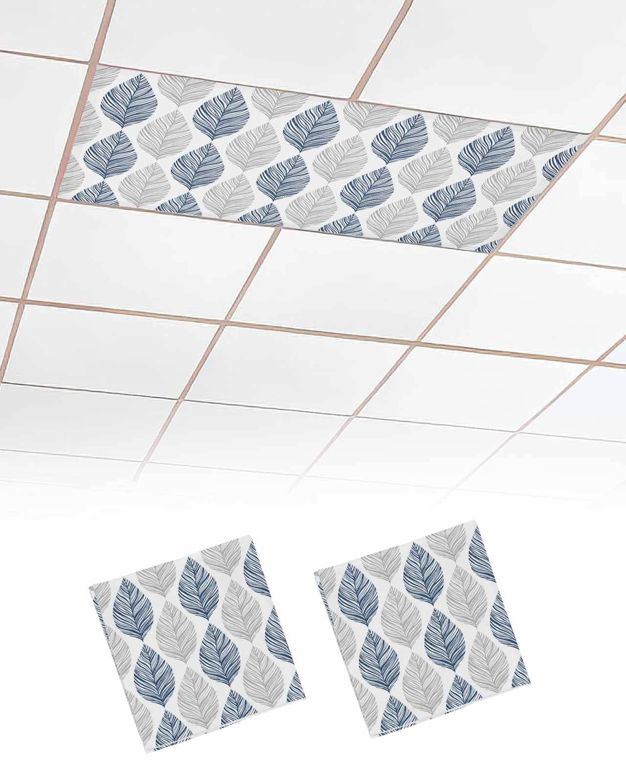 Navy Blue Grey Leaves Fluorescent Light Covers for Ceiling Lights 4x2 ...