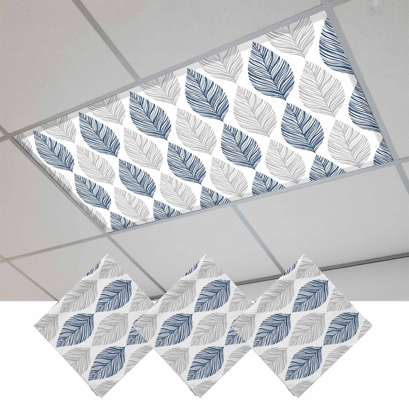 Navy Blue Grey Leaves Fluorescent Light Covers, Summer Tropical Plant ...
