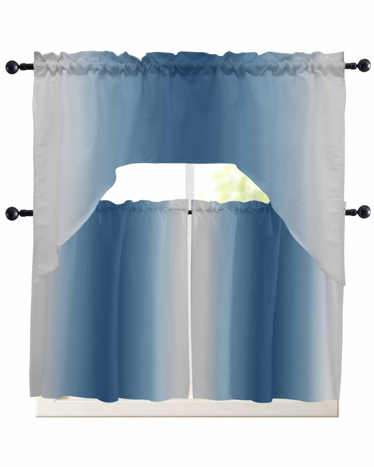 Navy Blue Grey Ombre Swag Kitchen Curtains Sets for Windows 24 Inch ...