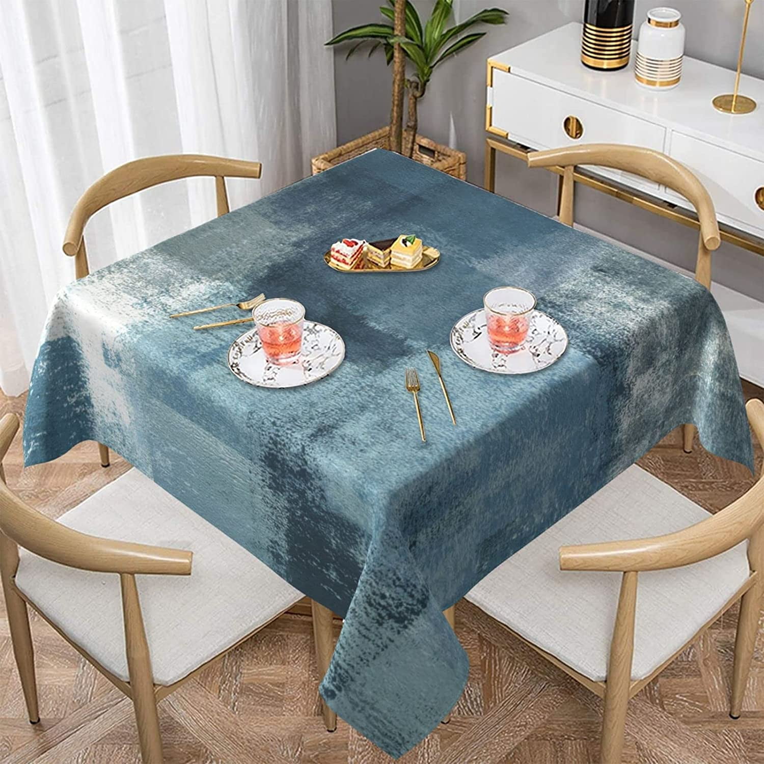 Navy Blue Grey Square Tablecloth 60x60 Inch Ruitic Teal White Table ...
