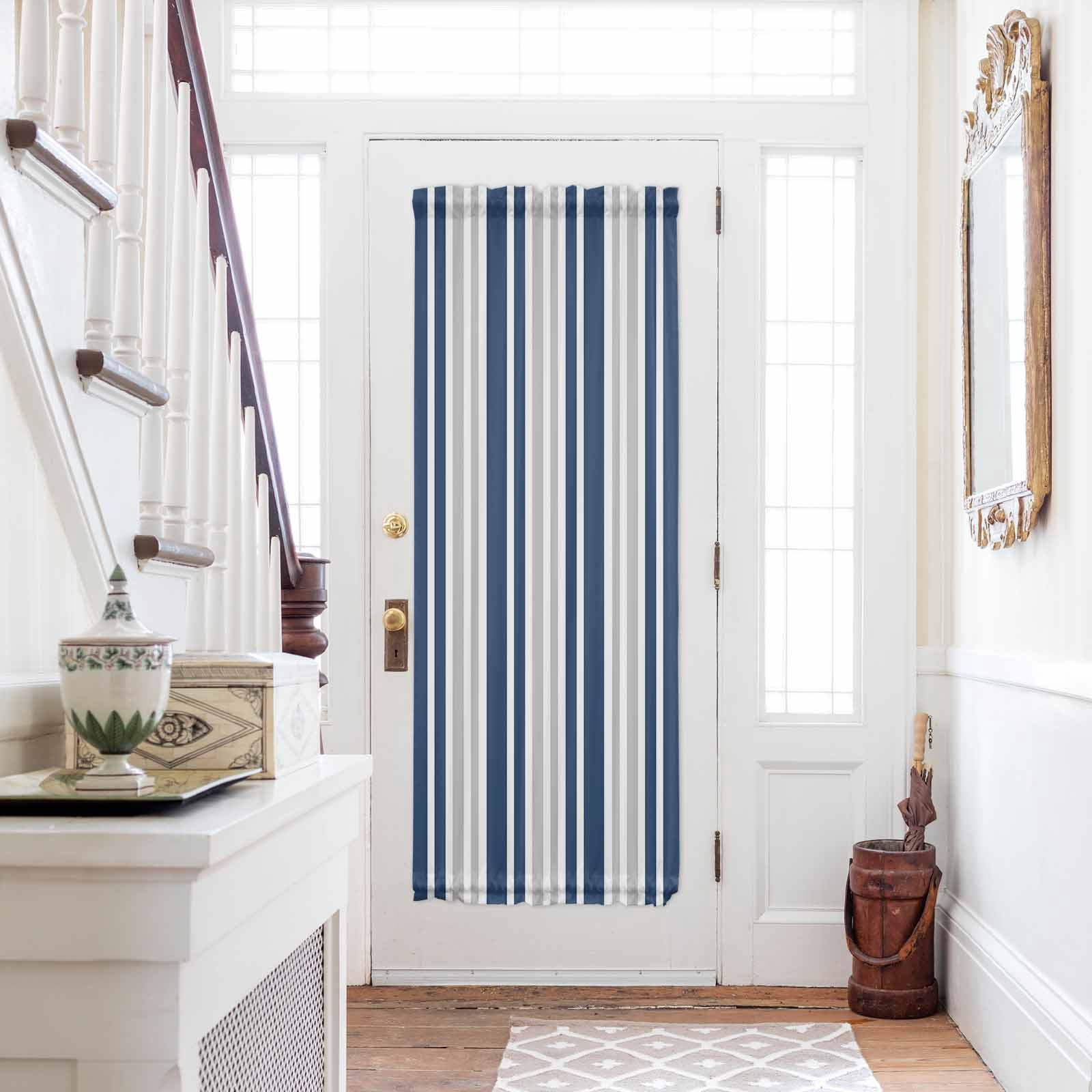 Navy Blue Grey Stripe Door Curtains for Door Window, French Sidelight ...