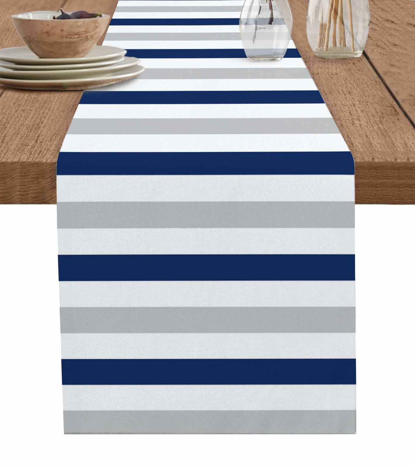 Navy Blue Grey Table Runner 72 Inches, Farmhouse Watercolor Modern ...