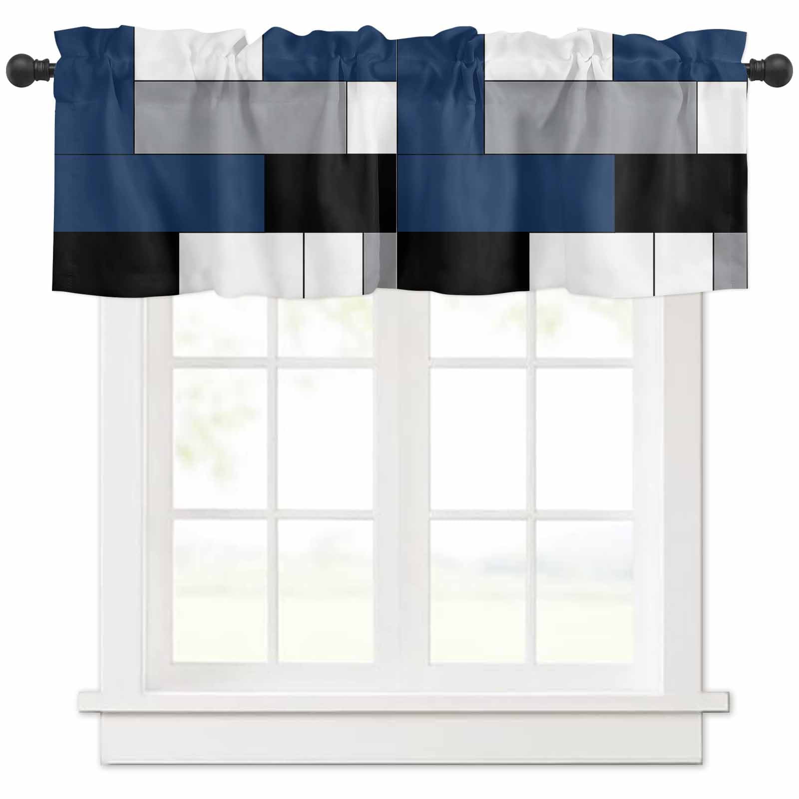 Navy Blue Grey Valances for Windows Farmhouse Kitchen Curtains Valances ...