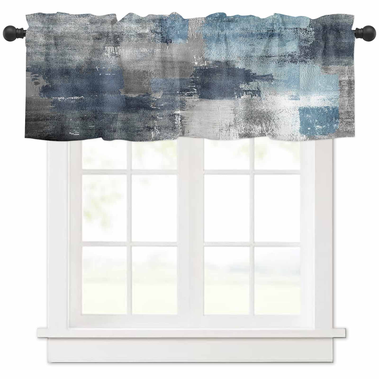 Navy Blue Grey Valances for Windows Farmhouse Kitchen Curtains Valances ...