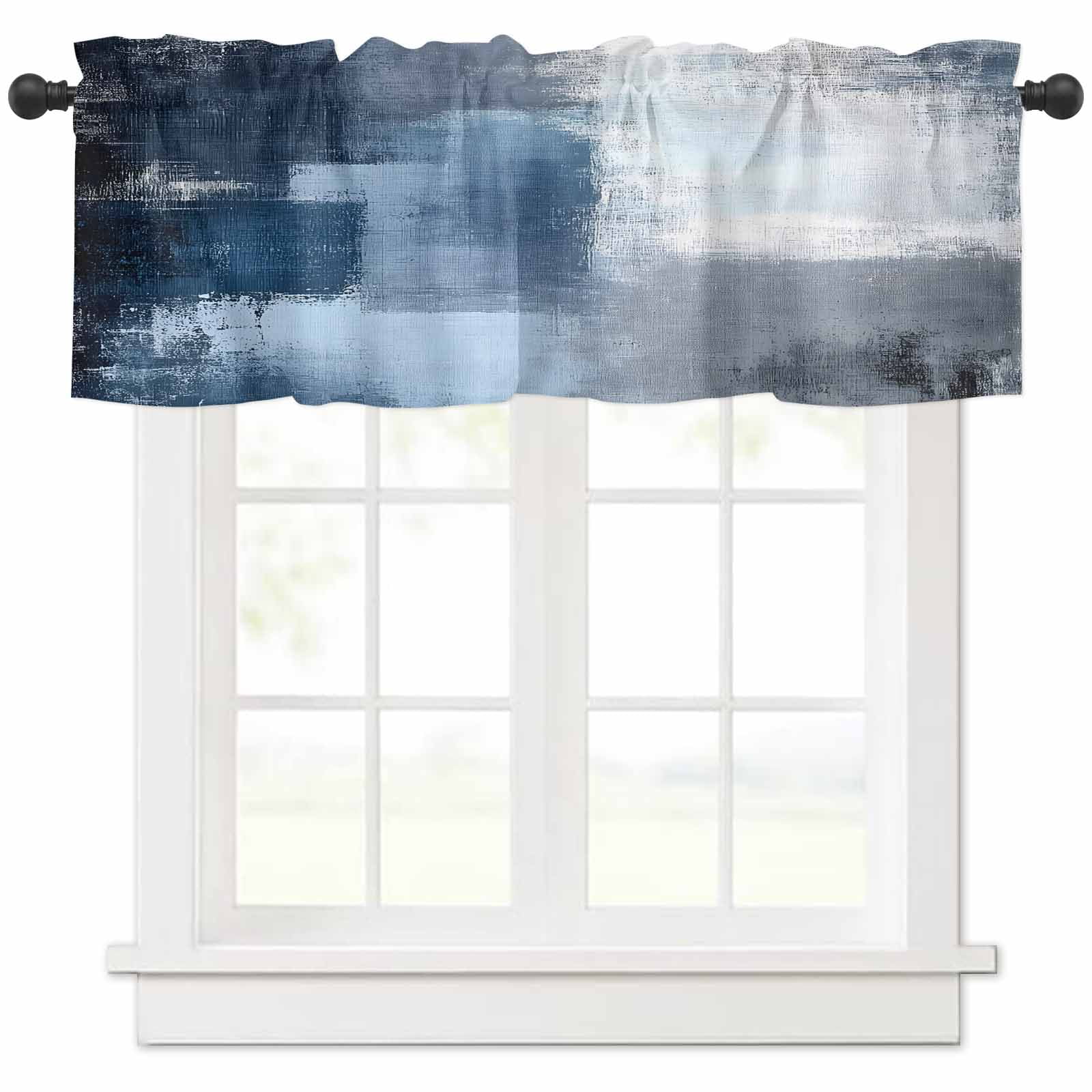 Navy Blue Grey Valances for Windows Farmhouse Kitchen Curtains Valances ...