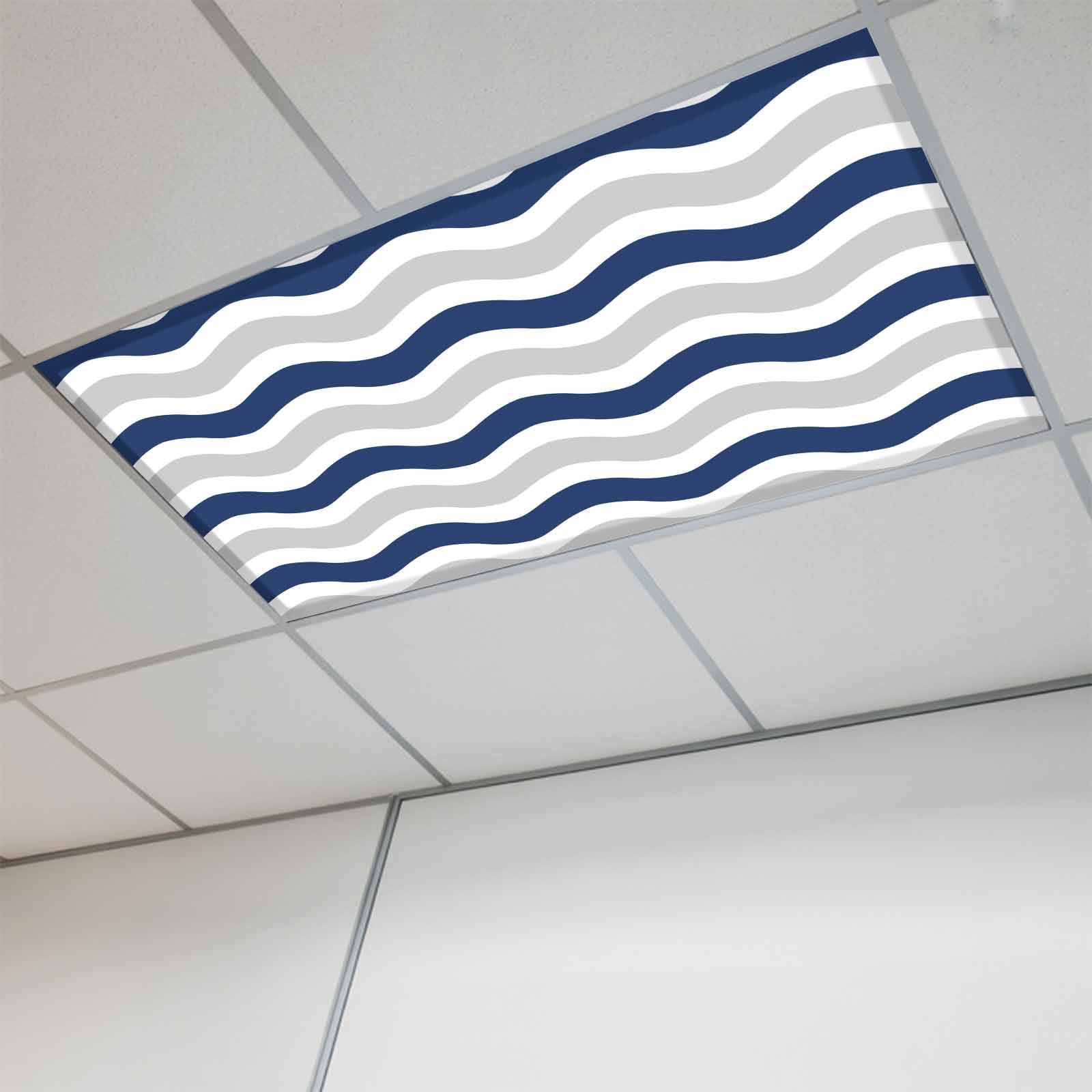 Navy Blue Grey White Fluorescent Light Covers, Abstract Geometric Ocean ...