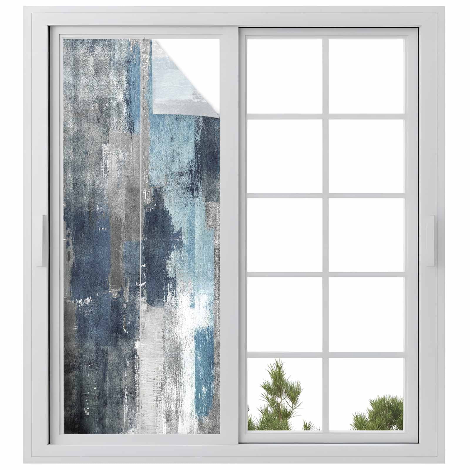 Navy Blue Grey Window Privacy Film, Modern Oil Painted Abstract Art ...