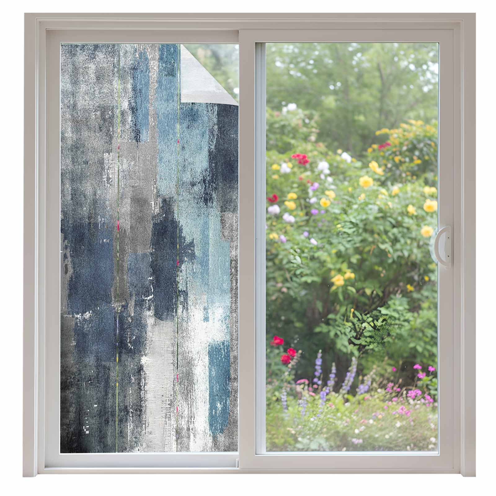Navy Blue Grey Window Privacy Film, Modern Oil Painted Abstract Art ...
