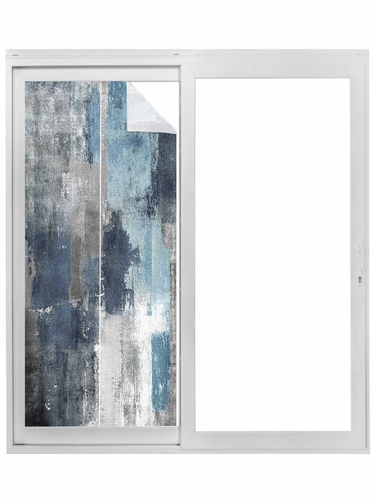 Navy Blue Grey Window Privacy Film, Modern Oil Painted Abstract Art ...
