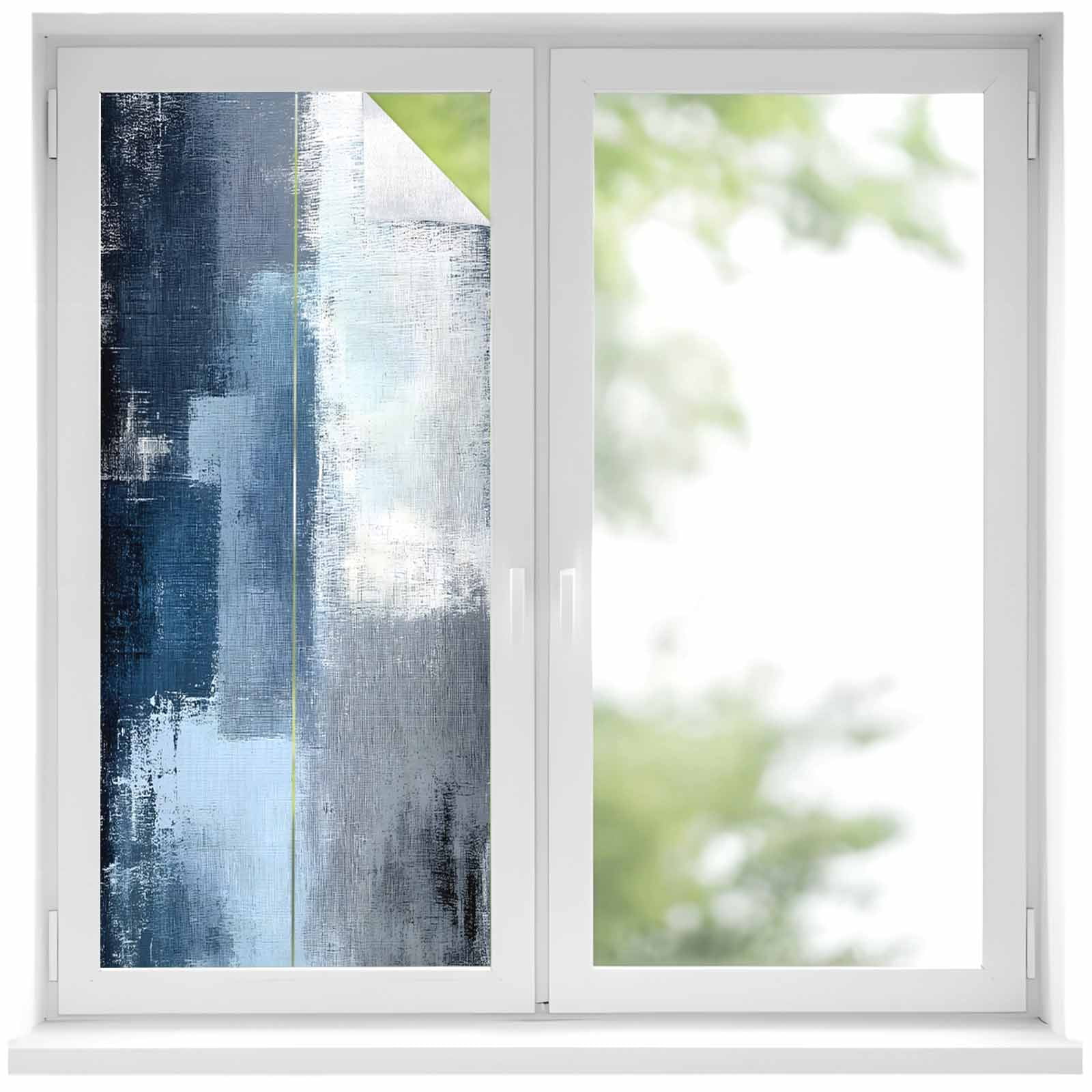 Navy Blue Grey Window Privacy Film, Modern Ombre Oil Painted Abstract ...