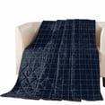 Navy Blue Grid Quilted Comforters Cooling Blanket Queen Size, Square ...