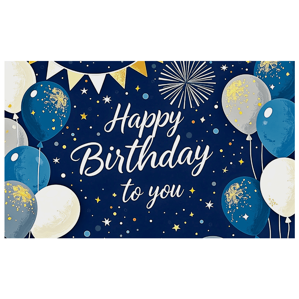 Navy Blue Happy Birthday Banner with Balloons Fireworks Stars Background for Birthday Party ...