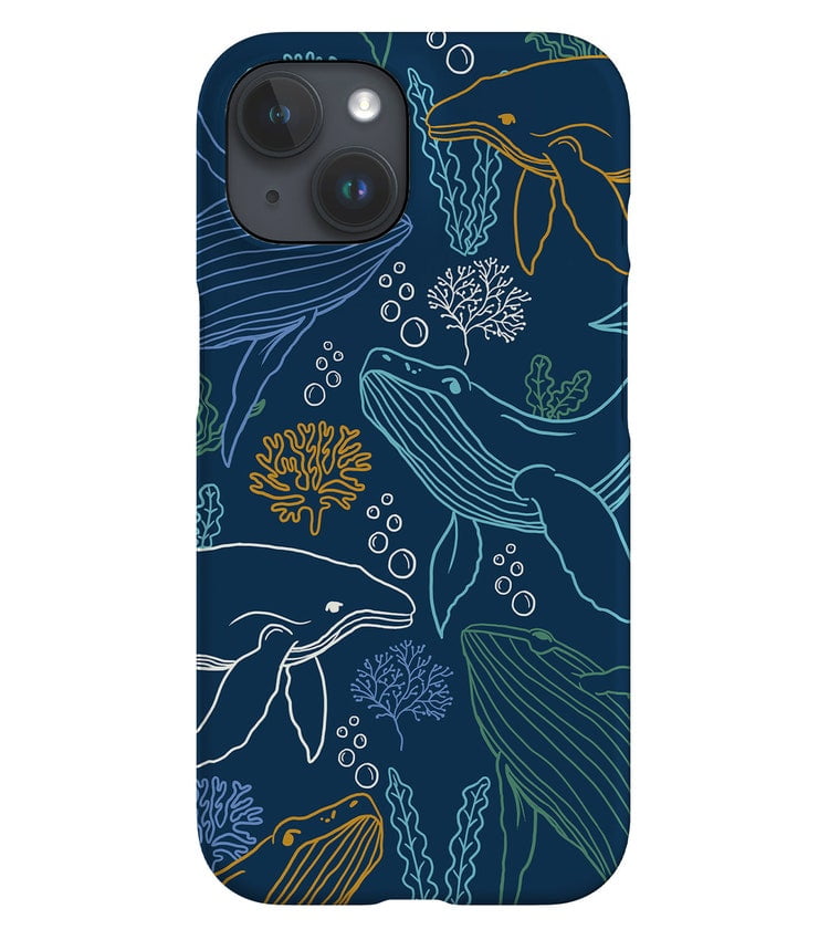 Navy Blue Humpback Whale Phone Case for iPhone 11 to 17 An Ocean Plant ...