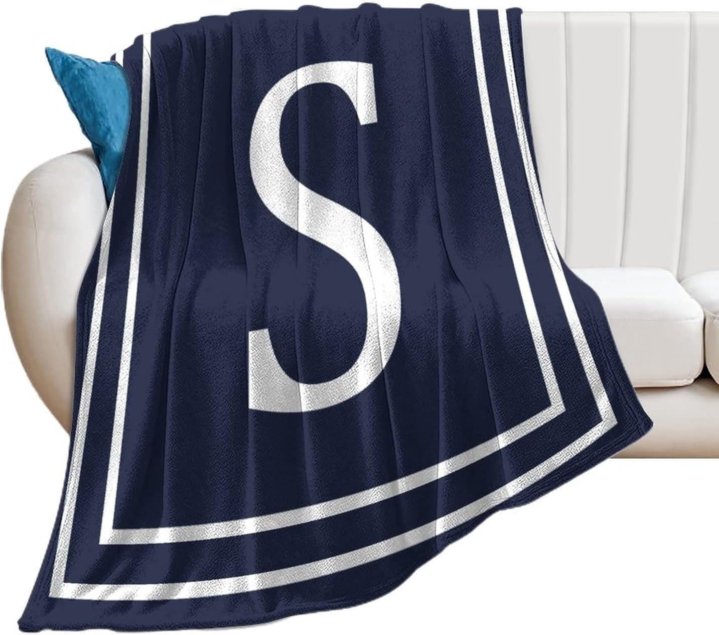 Navy Blue with Initial Letter S Throw Blanket for Men Women Kids ...