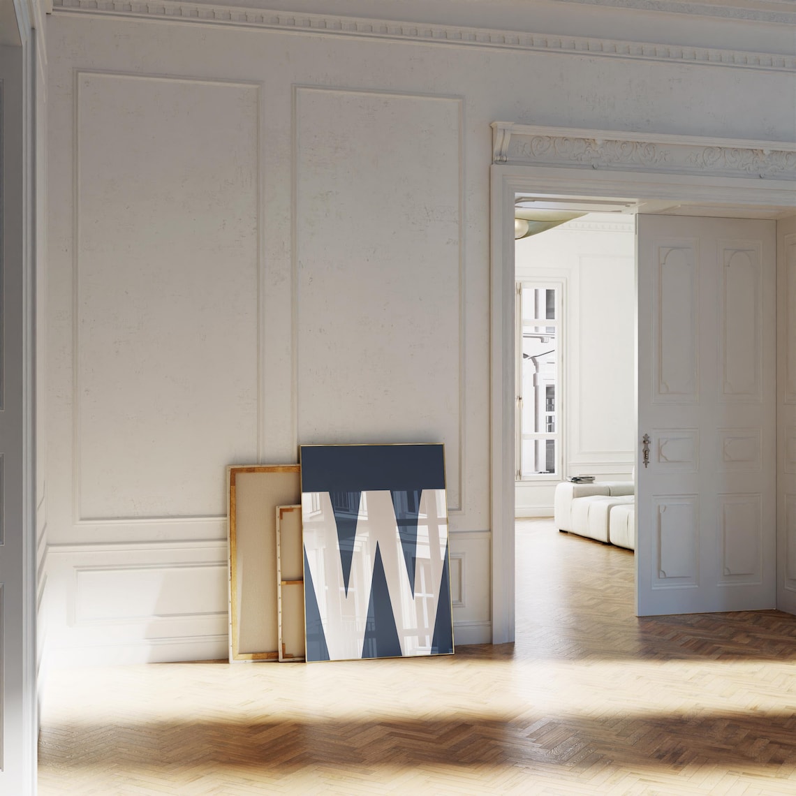 Navy Blue Initial W Print Bold Letter Print College Dorm Decor Room ...