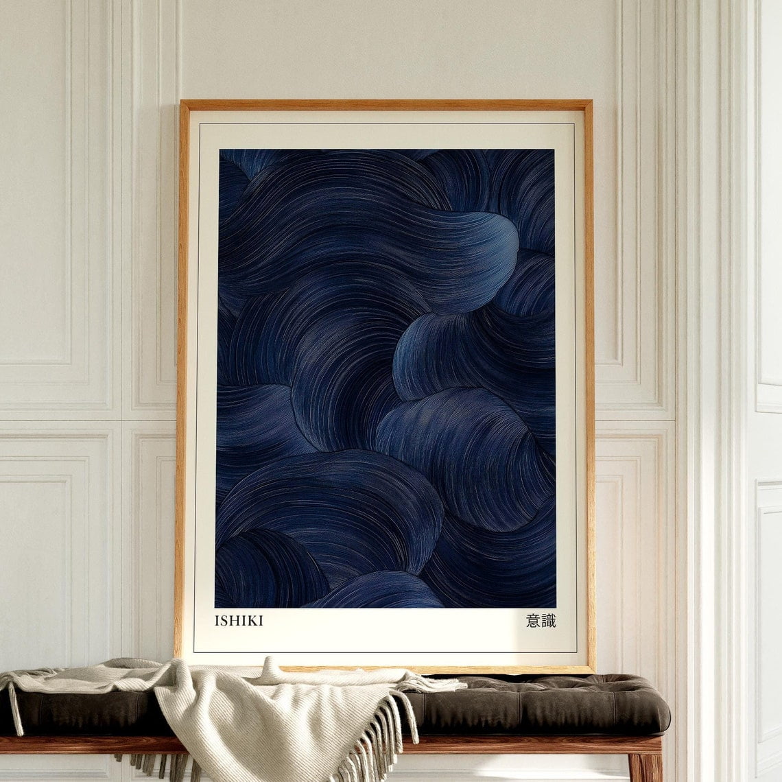 Navy Blue Japandi Wall Art Print, Meditation Room Poster, Wabi Sabi ...