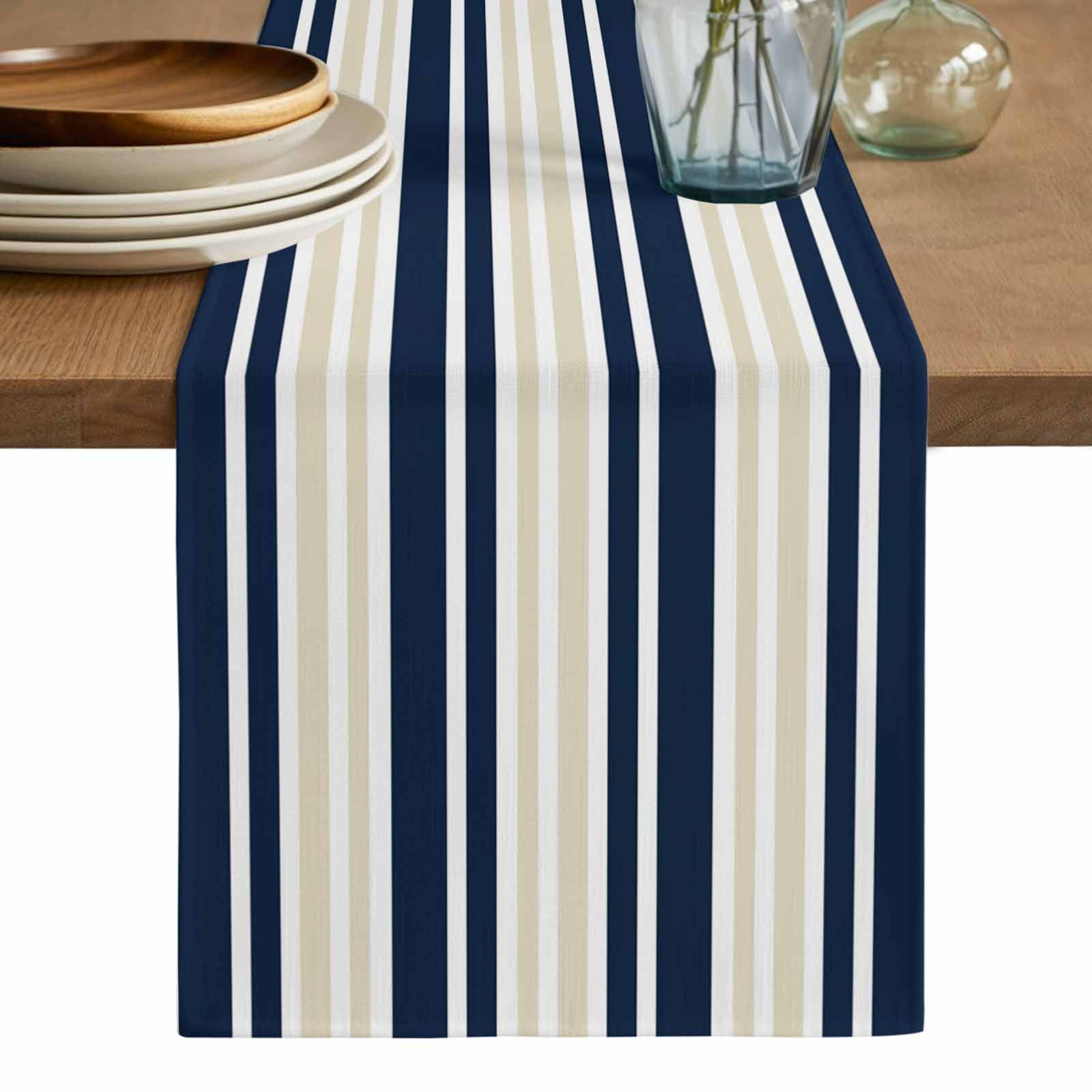 Navy Blue Khaki Striped Table Runner, Gradient Horizontal Lines ...
