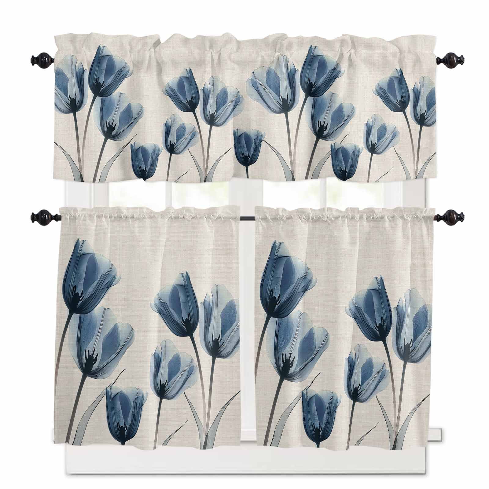 Navy Blue Kitchen Curtains and Valances Set, Tulip Minimalist Modern ...