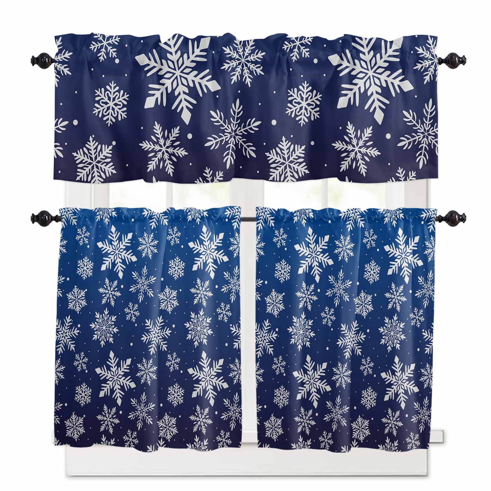 Navy Blue Kitchen Curtains Valances and Tiers Set of 3 and White ...