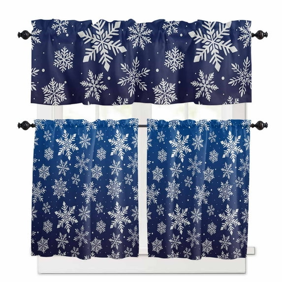Navy Blue Kitchen Curtains Valances and Tiers Set of 3 and White ...