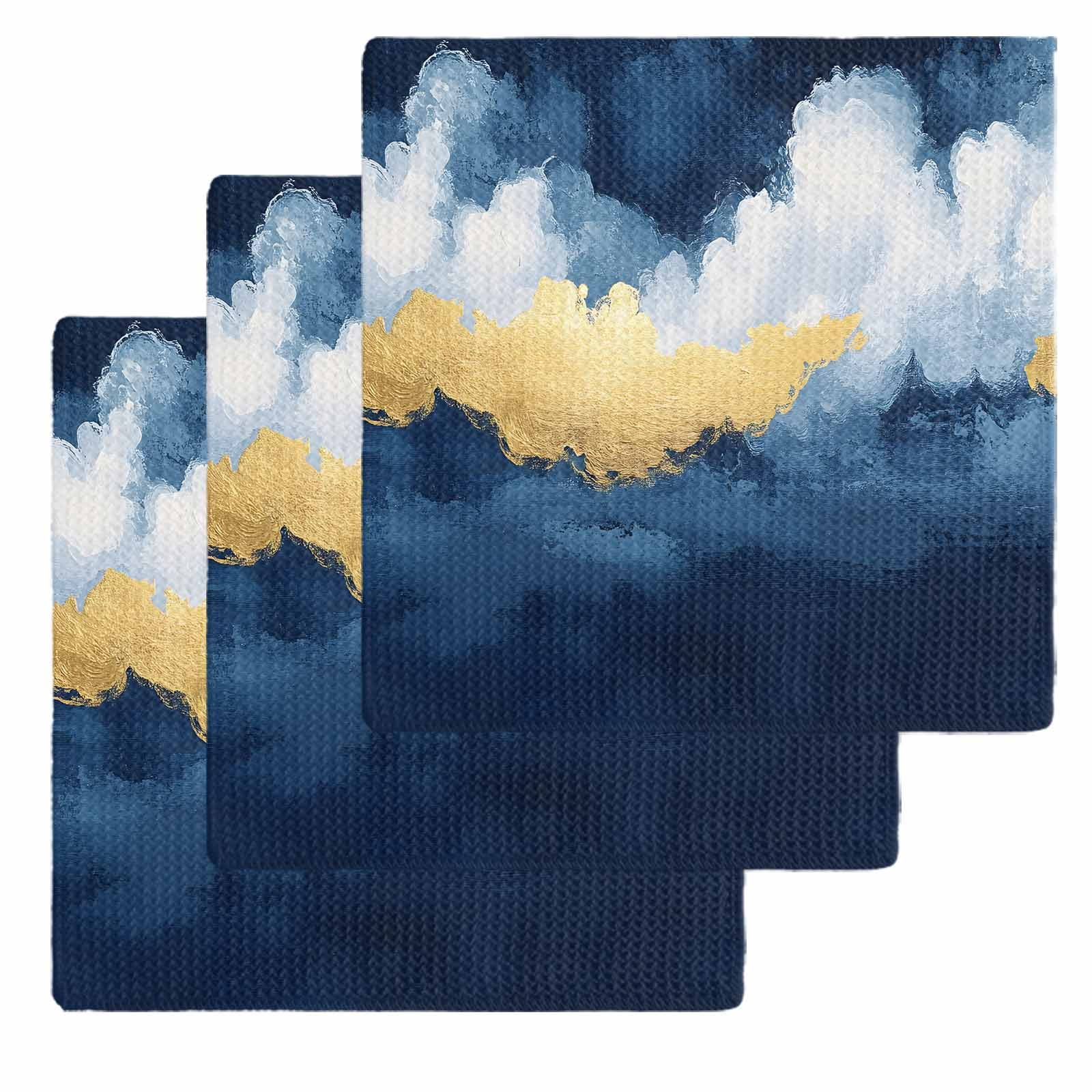 Navy Blue Kitchen Dish Towels for Drying Dishes Set of 3, Abstract ...