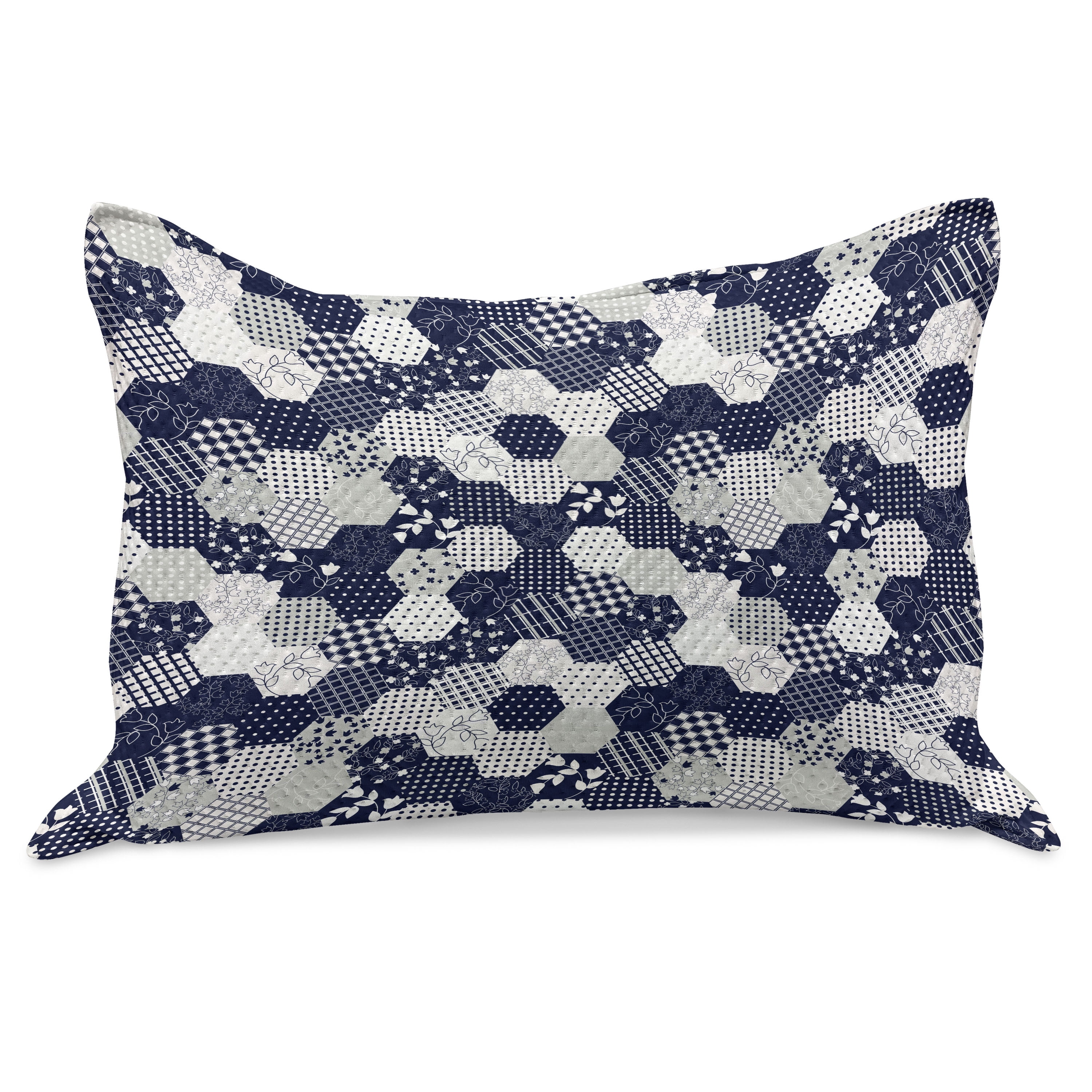 Navy Blue Knitted Quilt Pillowcover, Octagon Patchwork Style Pattern ...