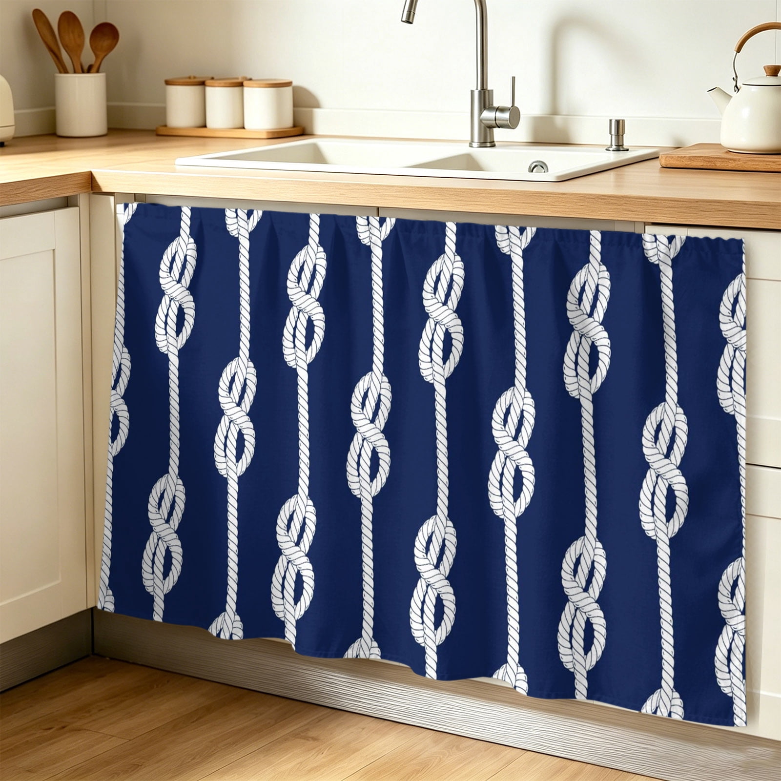Navy Blue Knot Cabinet Curtain 32"Wx55"L, Dustproof Pantry Door Curtain ...