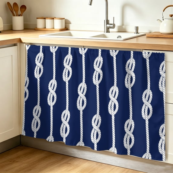 Navy Blue Knot Cabinet Curtain 32"Wx55"L, Dustproof Pantry Door Curtain ...