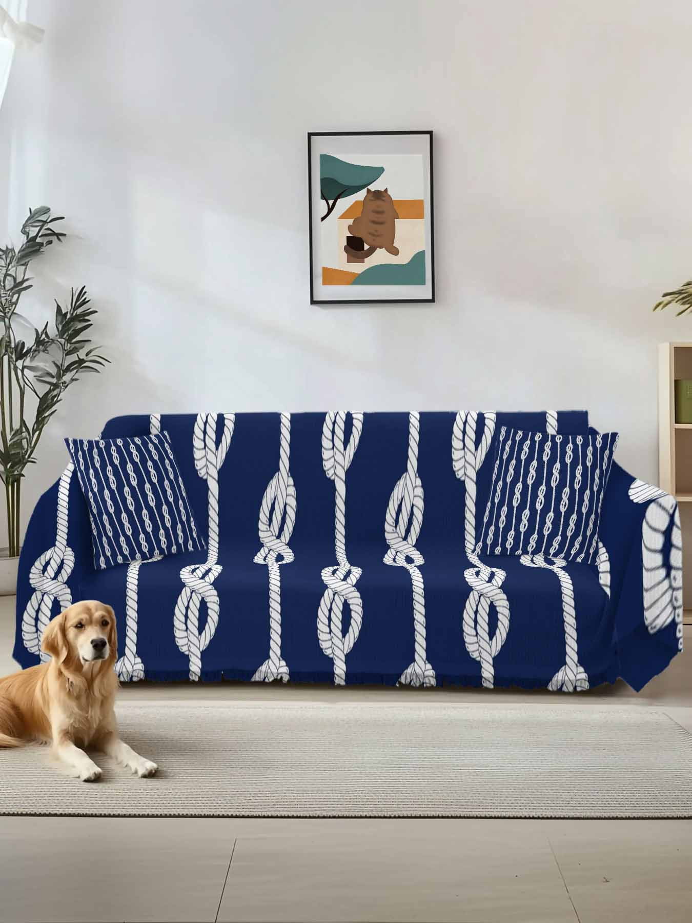 Navy Blue Knot Couch Cover Sofa Covers 3 Cushion Sectional Couch ...